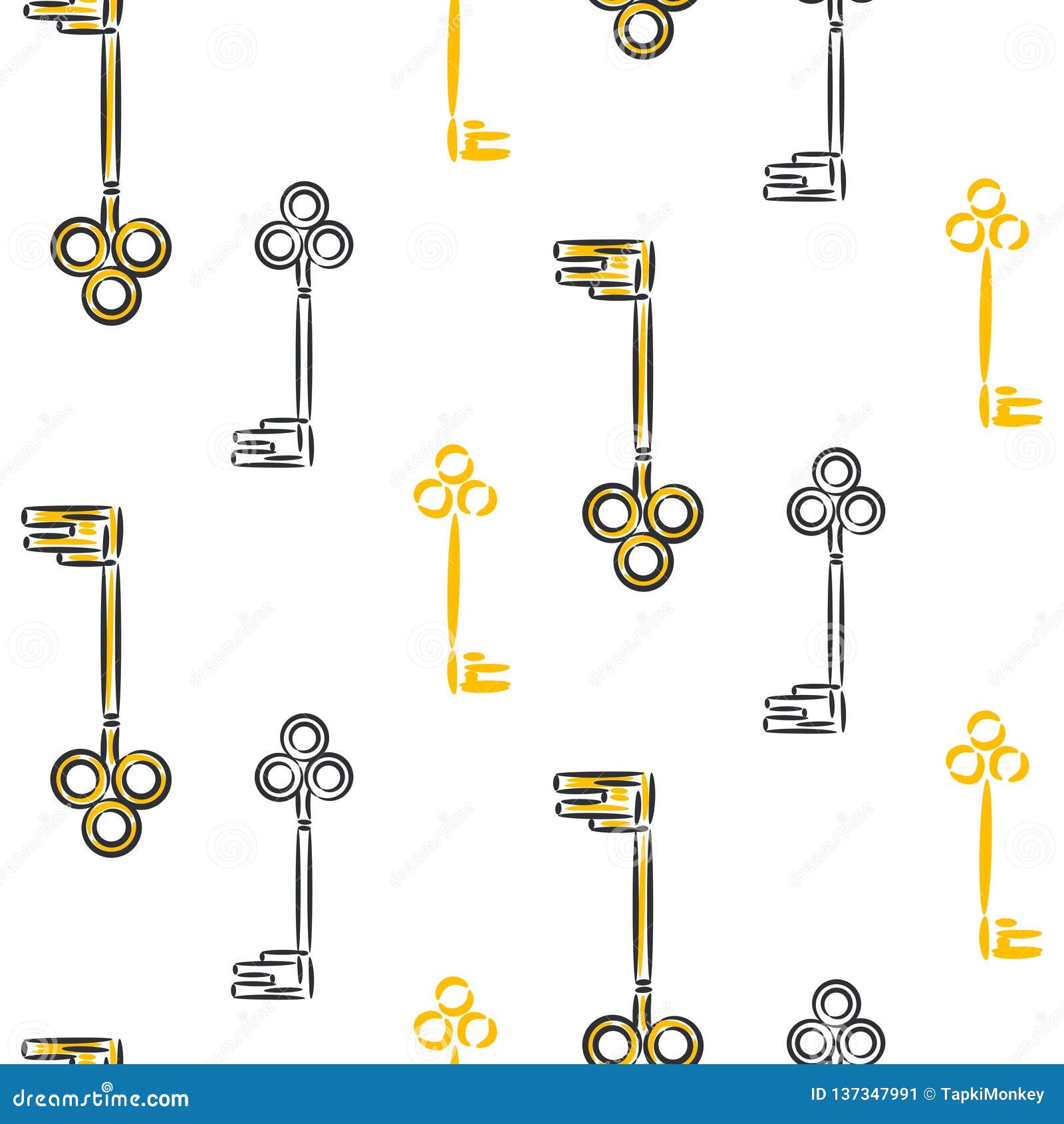 Vintage Keys Hand Drawn Vector Seamless Pattern. Stock Vector ...