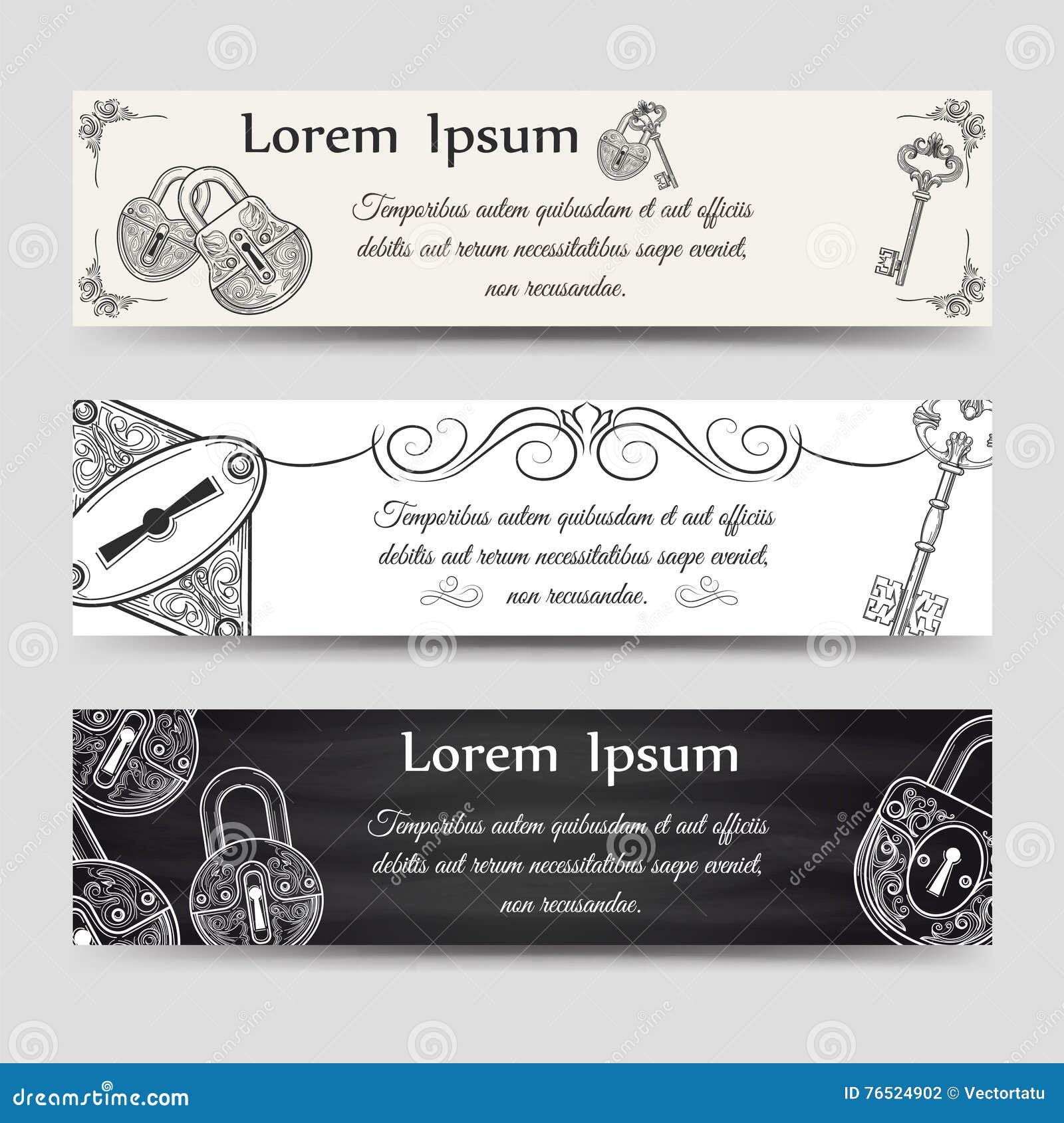 Vintage Keys and Locks Horizontal Banners Stock Vector - Illustration ...