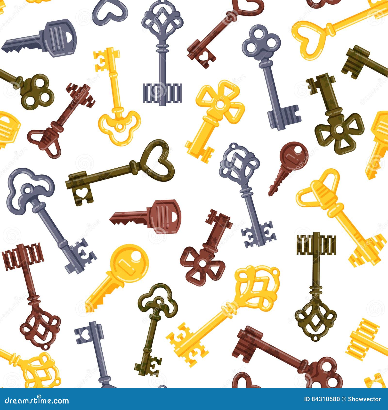 Vintage Keys Seamless Pattern Vector. Stock Vector - Illustration of ...