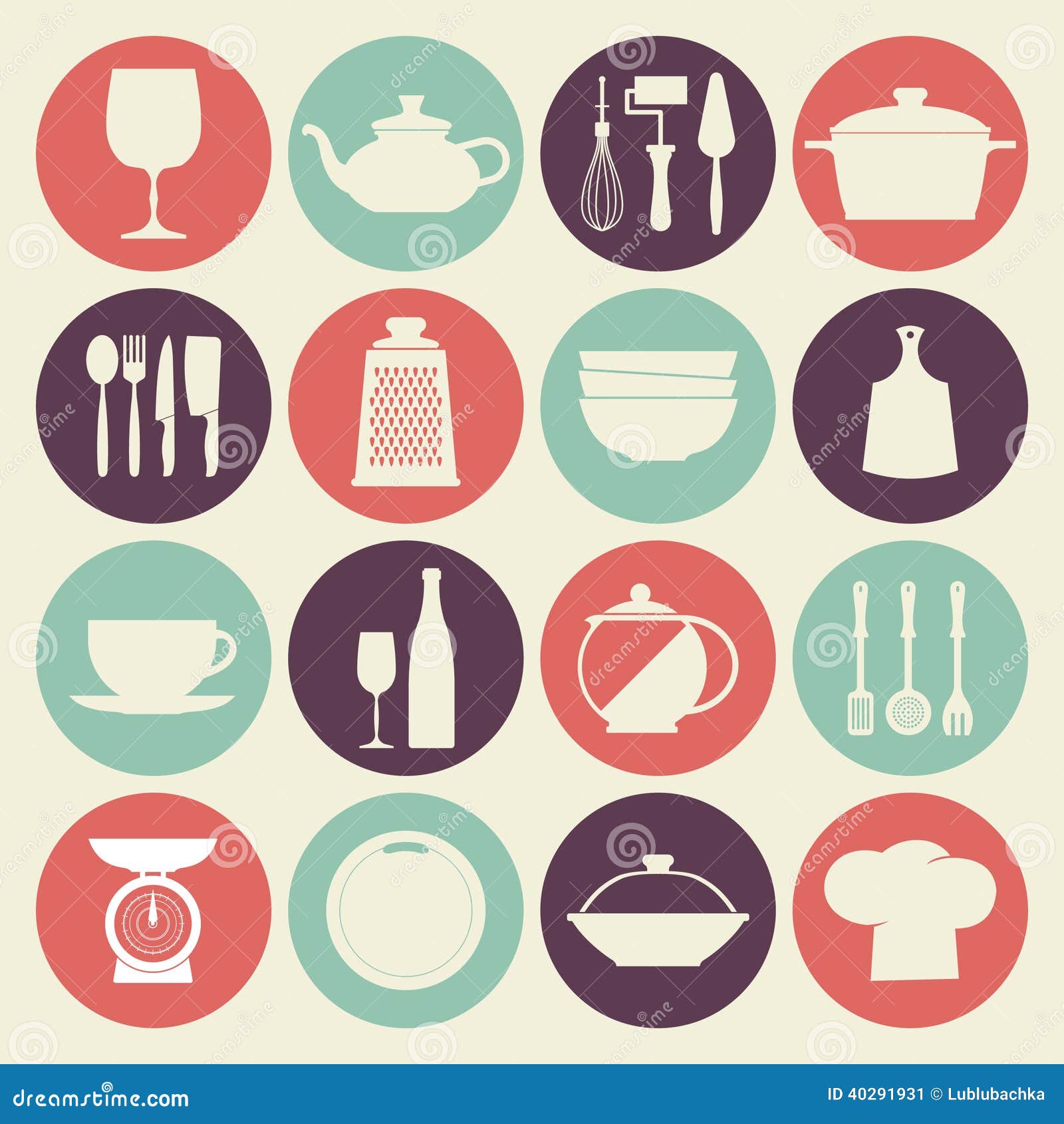 Vintage Kitchen Dishes Icons Set Stock Vector - Illustration of ...