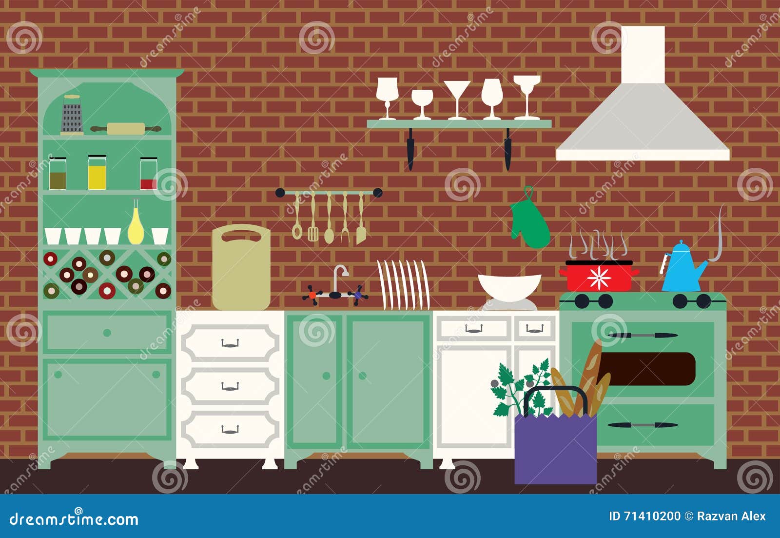 Vintage kitchen stock vector. Illustration of house, domestic - 71410200