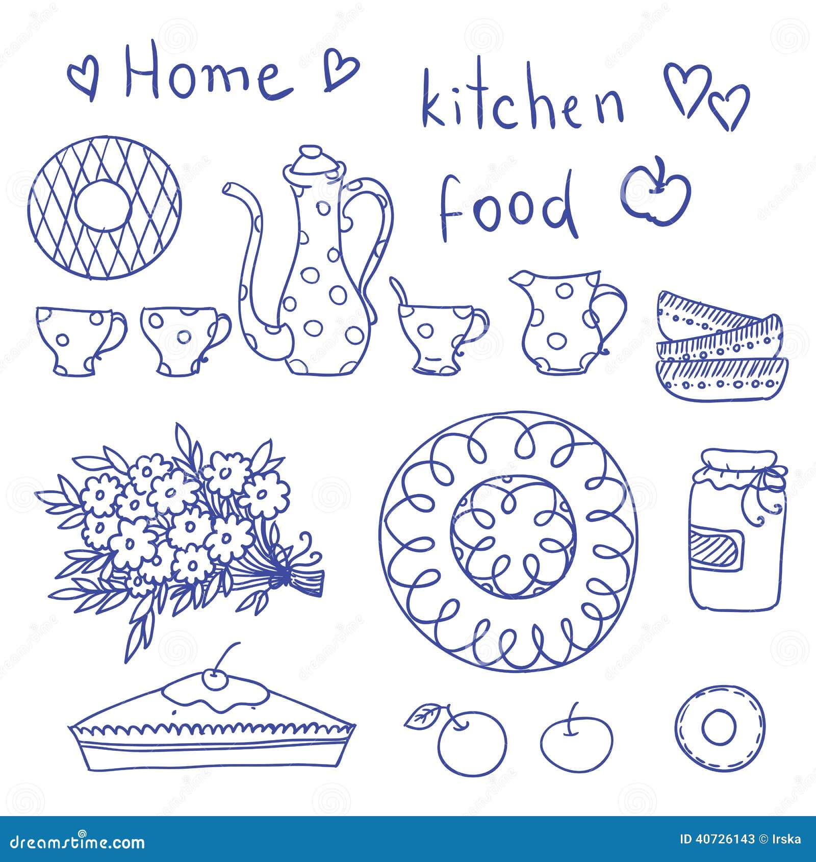 Vintage Kitchen Set in Vector. Stock Vector - Illustration of leaves ...