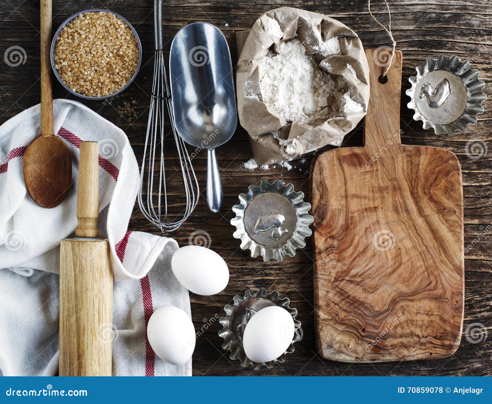 Vintage Kitchen Utensils, Props and Ingredients on a Wooden Background ...