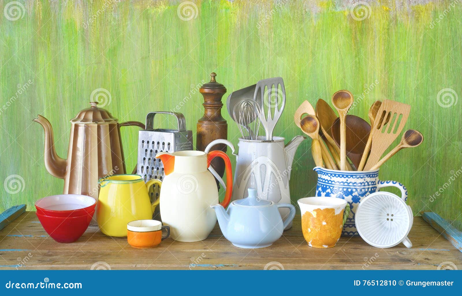 Vintage Kitchen Utensils and Tableware Stock Photo - Image of cook ...