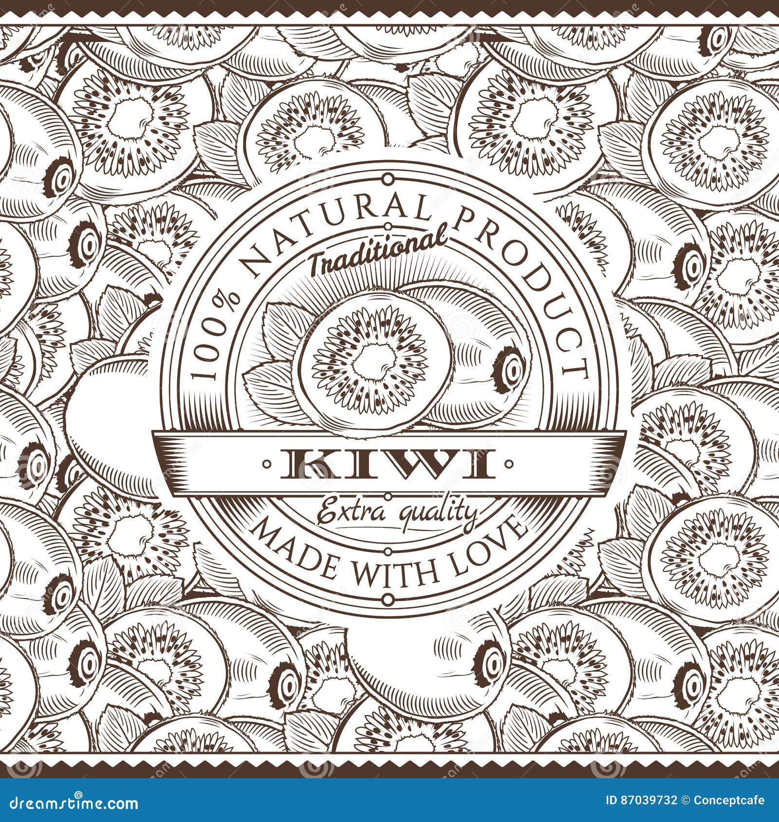 Vintage Kiwi Label on Seamless Pattern Stock Vector - Illustration of ...