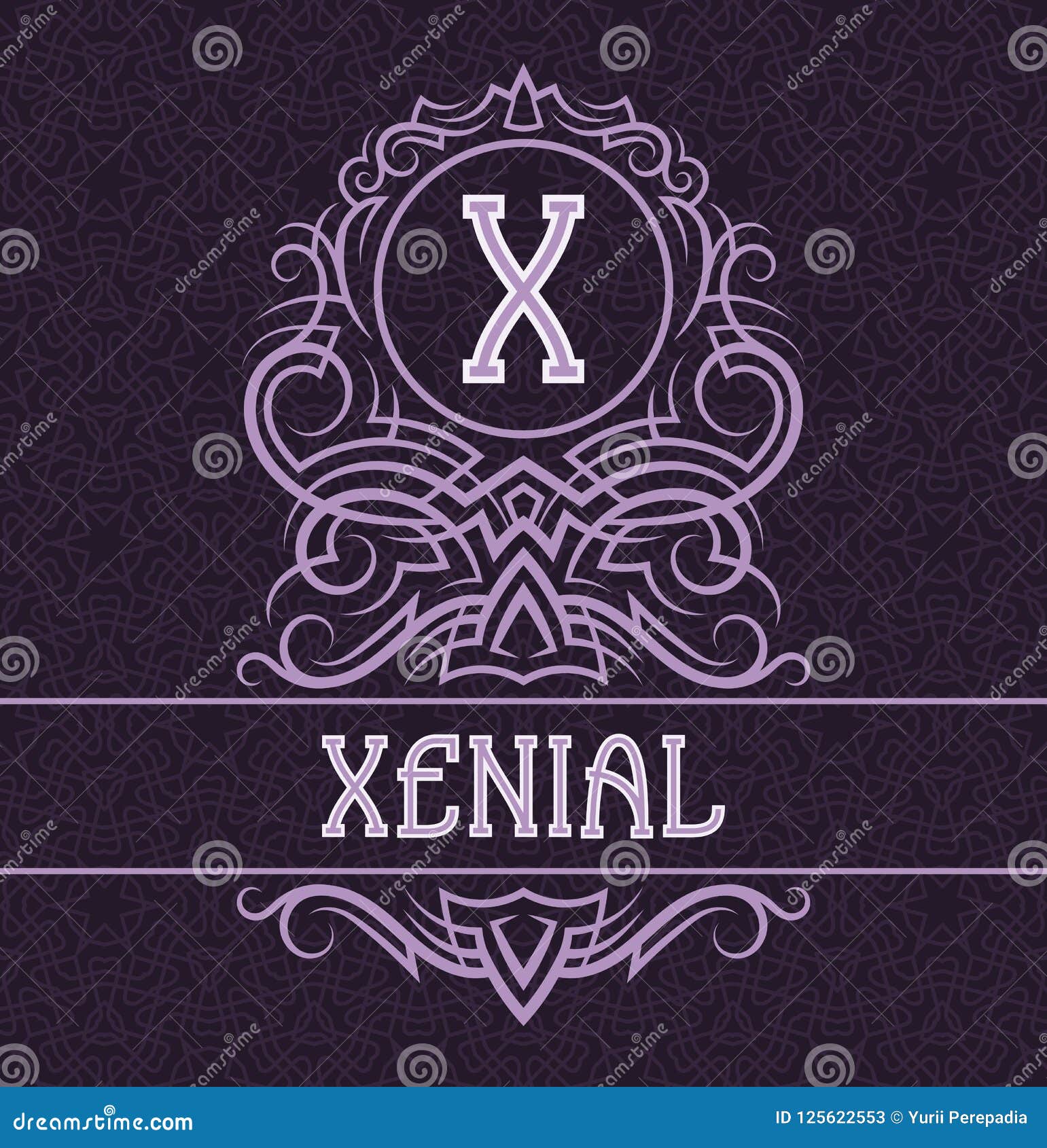 Vintage Label Design Template for Xenial Product. Vector Monogram with ...