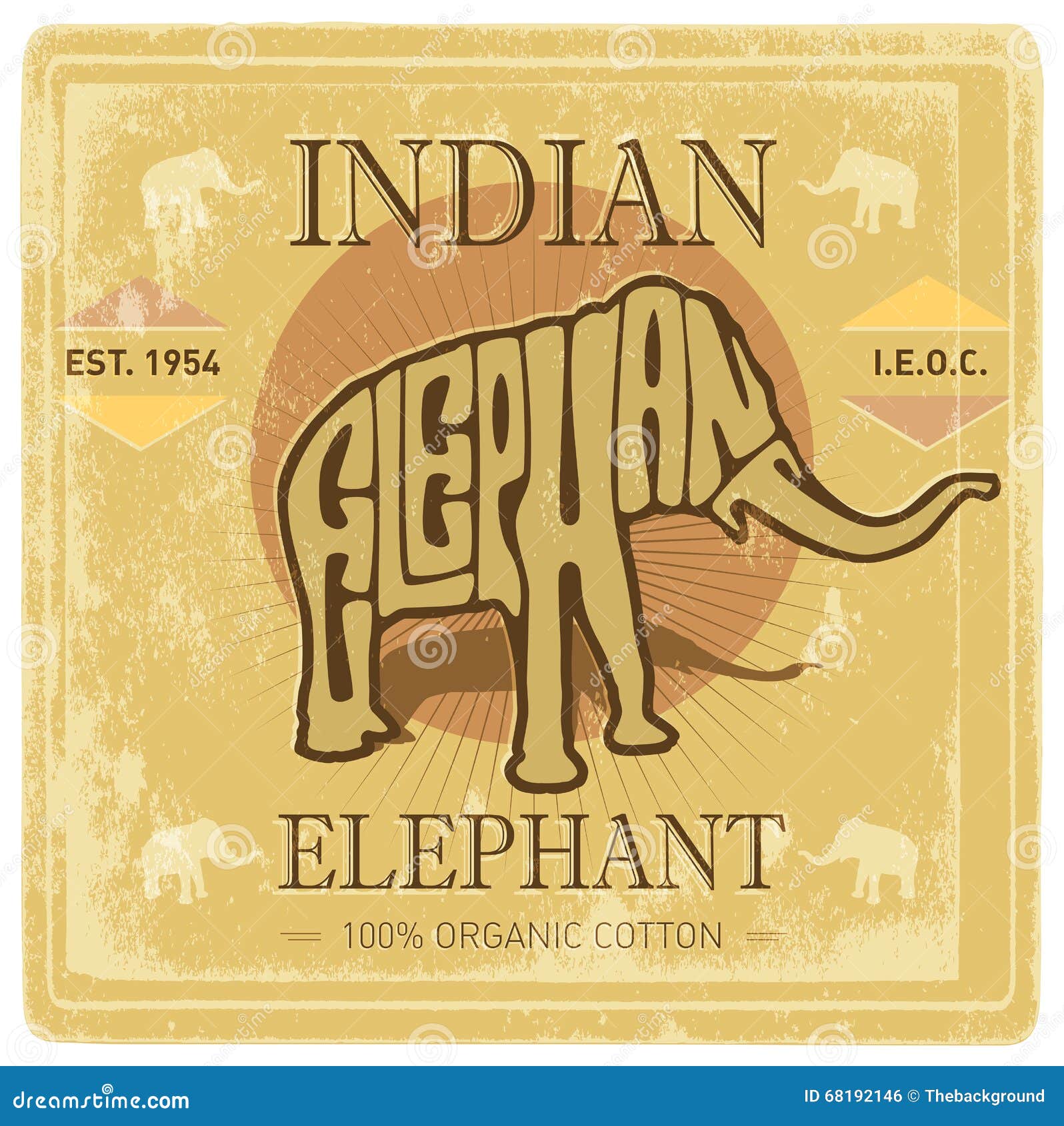 Vintage Label with Elephant and Grunge Effect. Vector Illustration ...