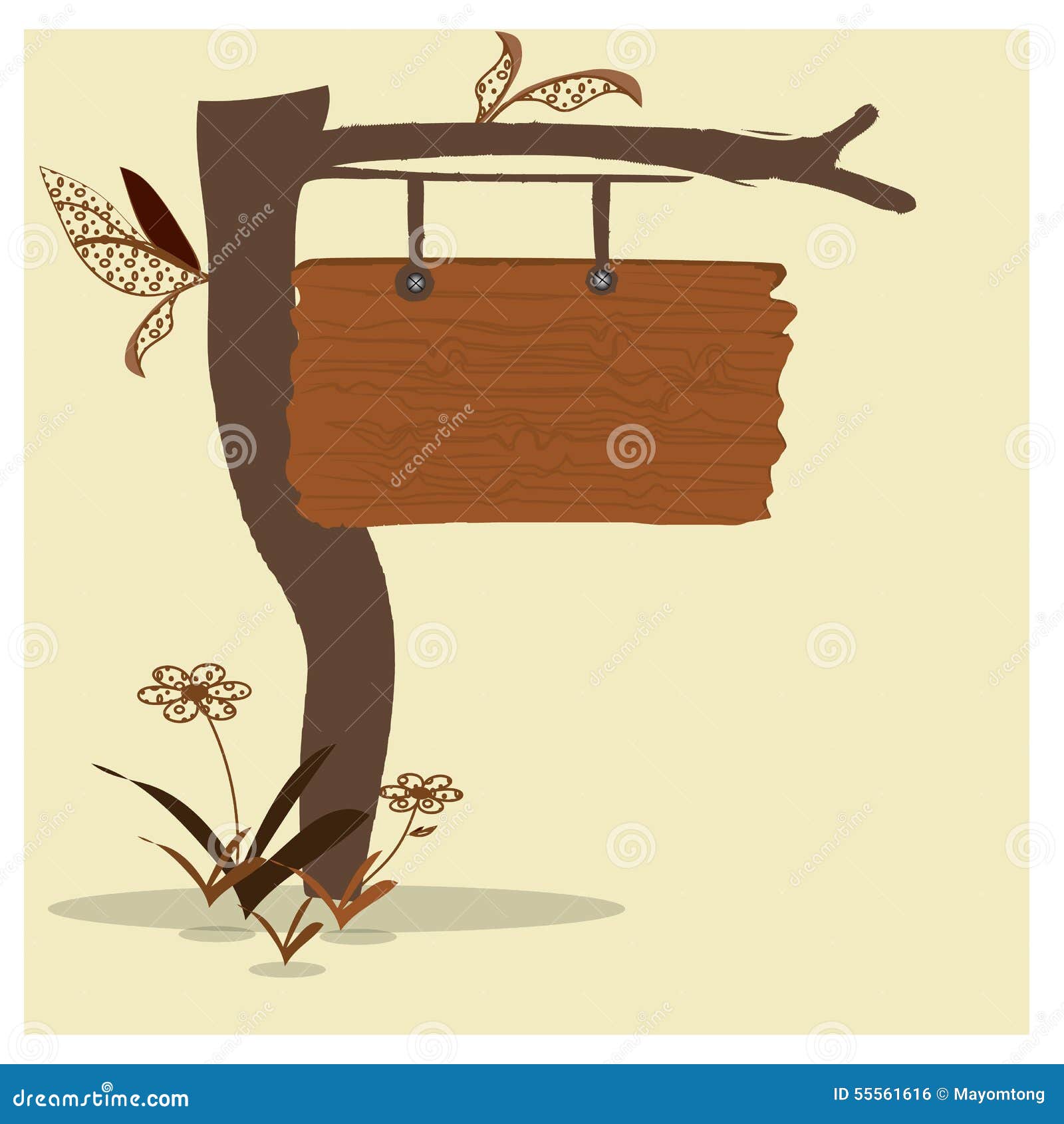 Label hung on a tree stock vector. Illustration of wooden - 55561616