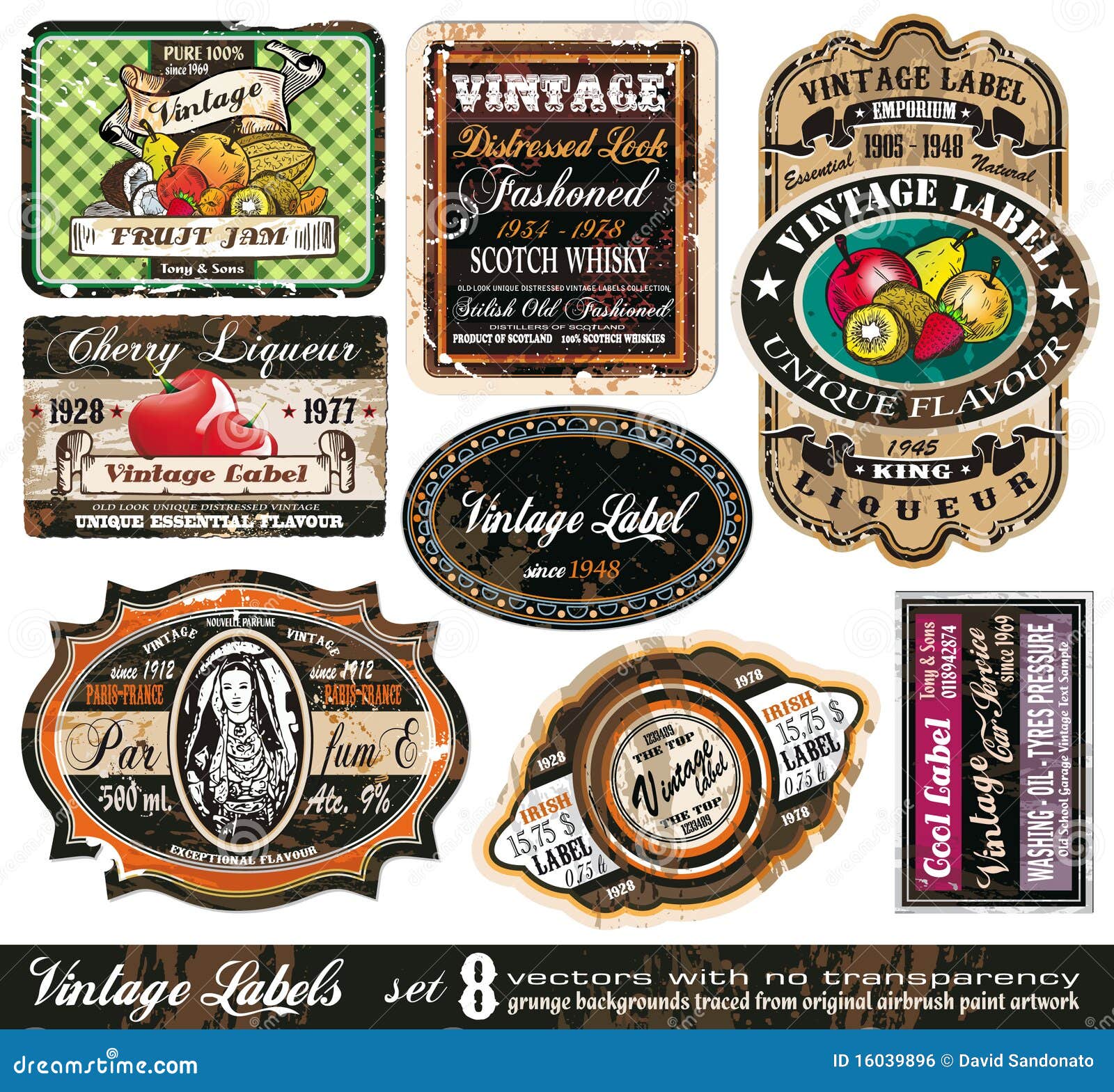 Vintage Labels Collection -Set 8 Stock Vector - Illustration of ...