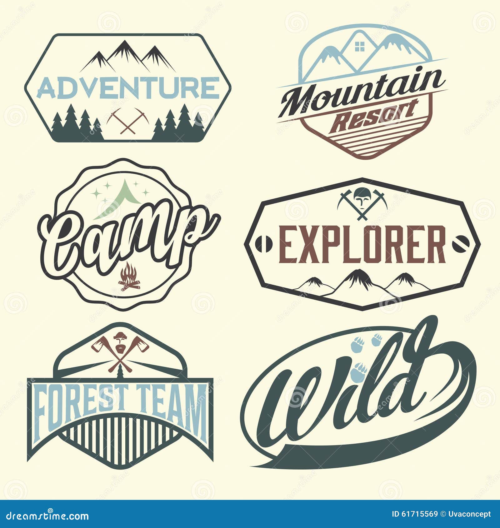 Vintage Labels Mountain Adventure Stock Vector - Illustration of pine ...