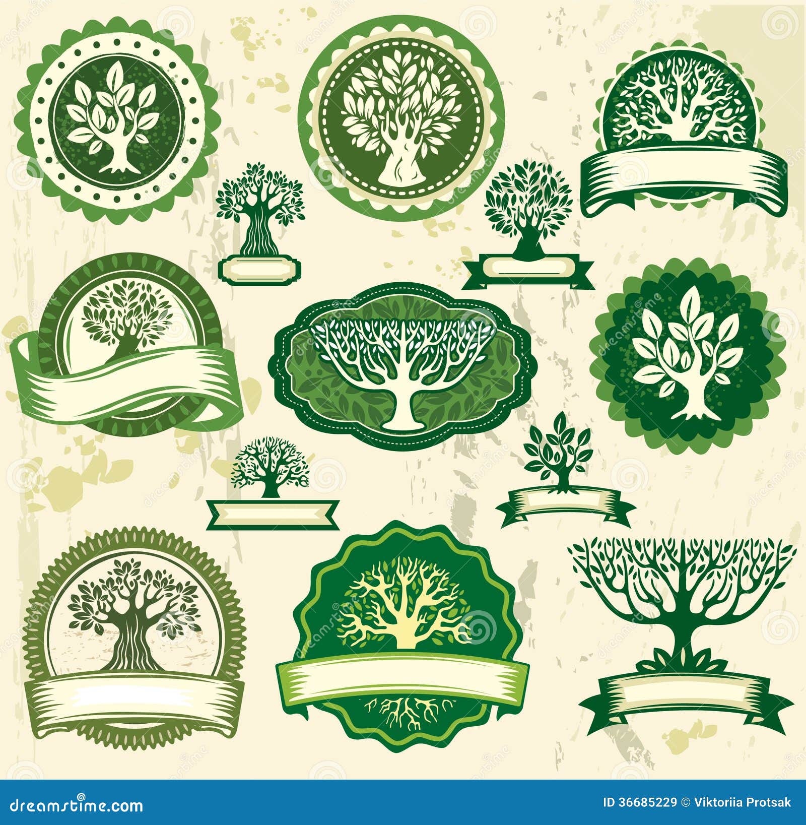 Vintage labels with trees stock vector. Illustration of retro - 36685229