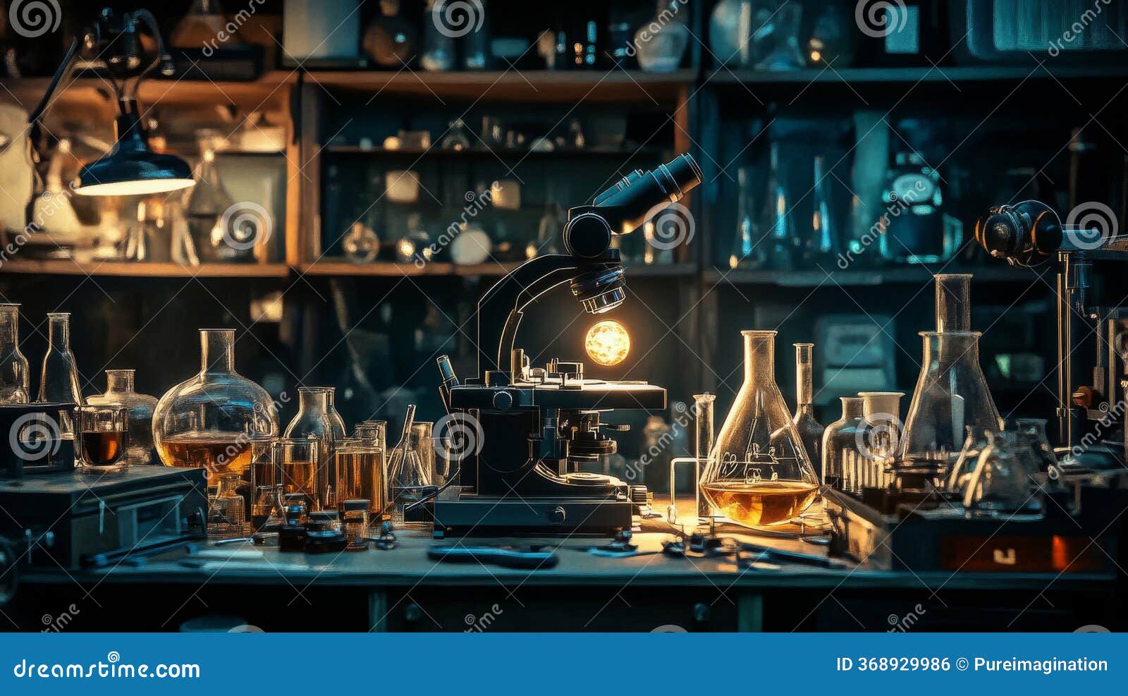 Vintage Laboratory Design Featuring Scientific Glassware And Molecules ...