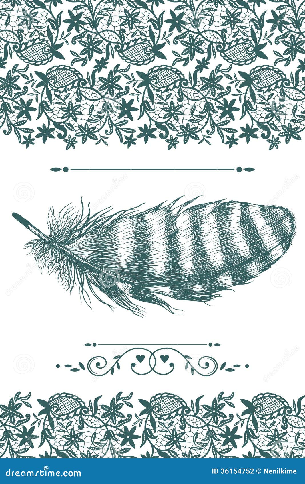Vintage lace and feather stock vector. Illustration of blank - 36154752