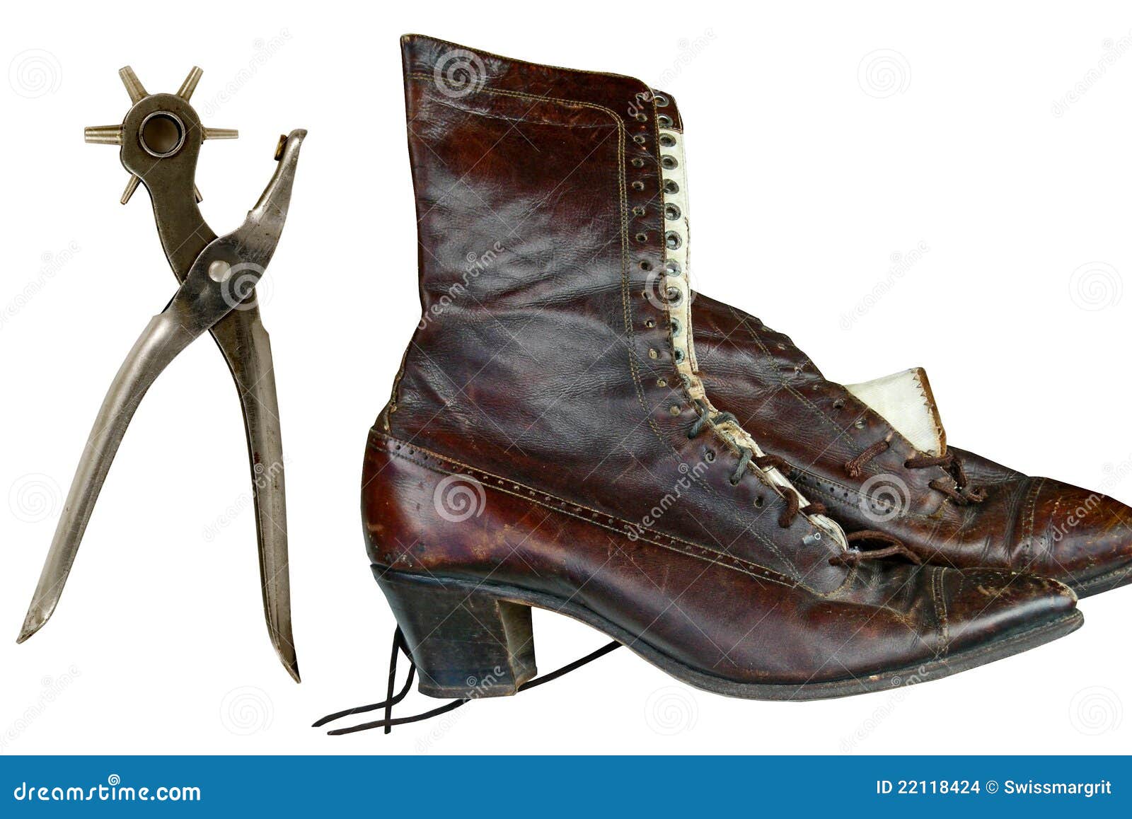 Vintage Lady S Boot with Punch Tool Stock Photo - Image of fashion ...
