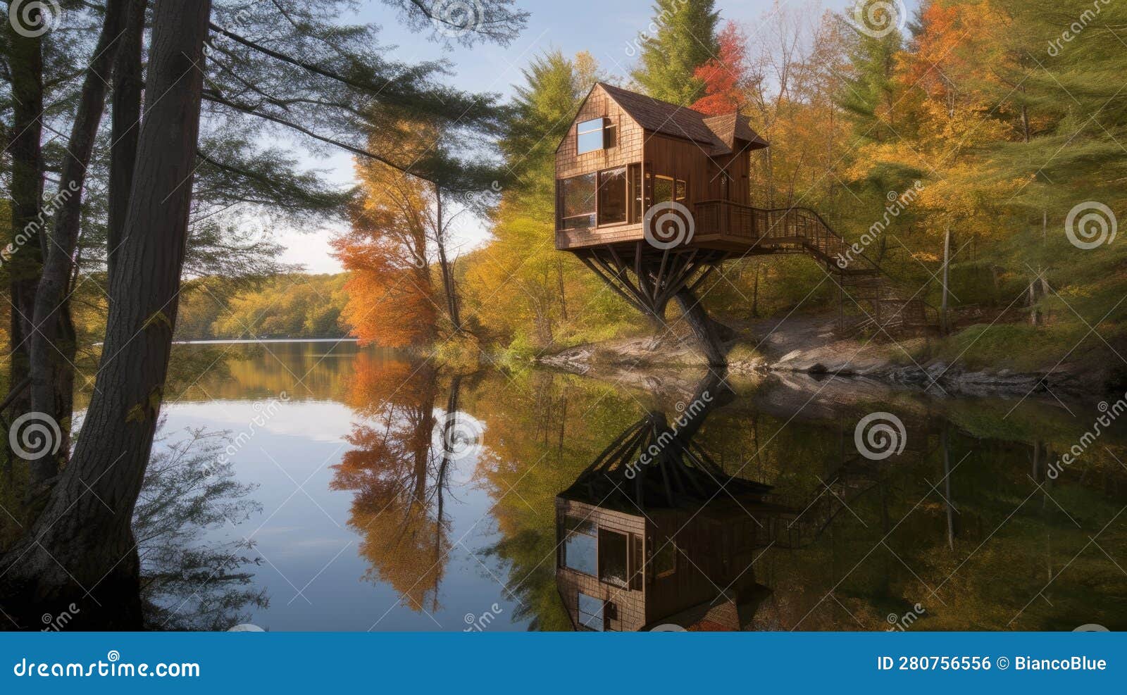 The Vintage Lakeside Treehouse Exterior in Canada. Generative AI AIG30 ...