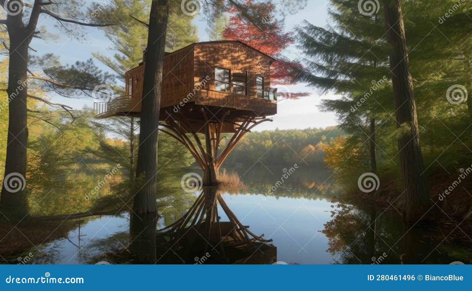 The Vintage Lakeside Treehouse Exterior in Canada. Generative AI AIG30 ...