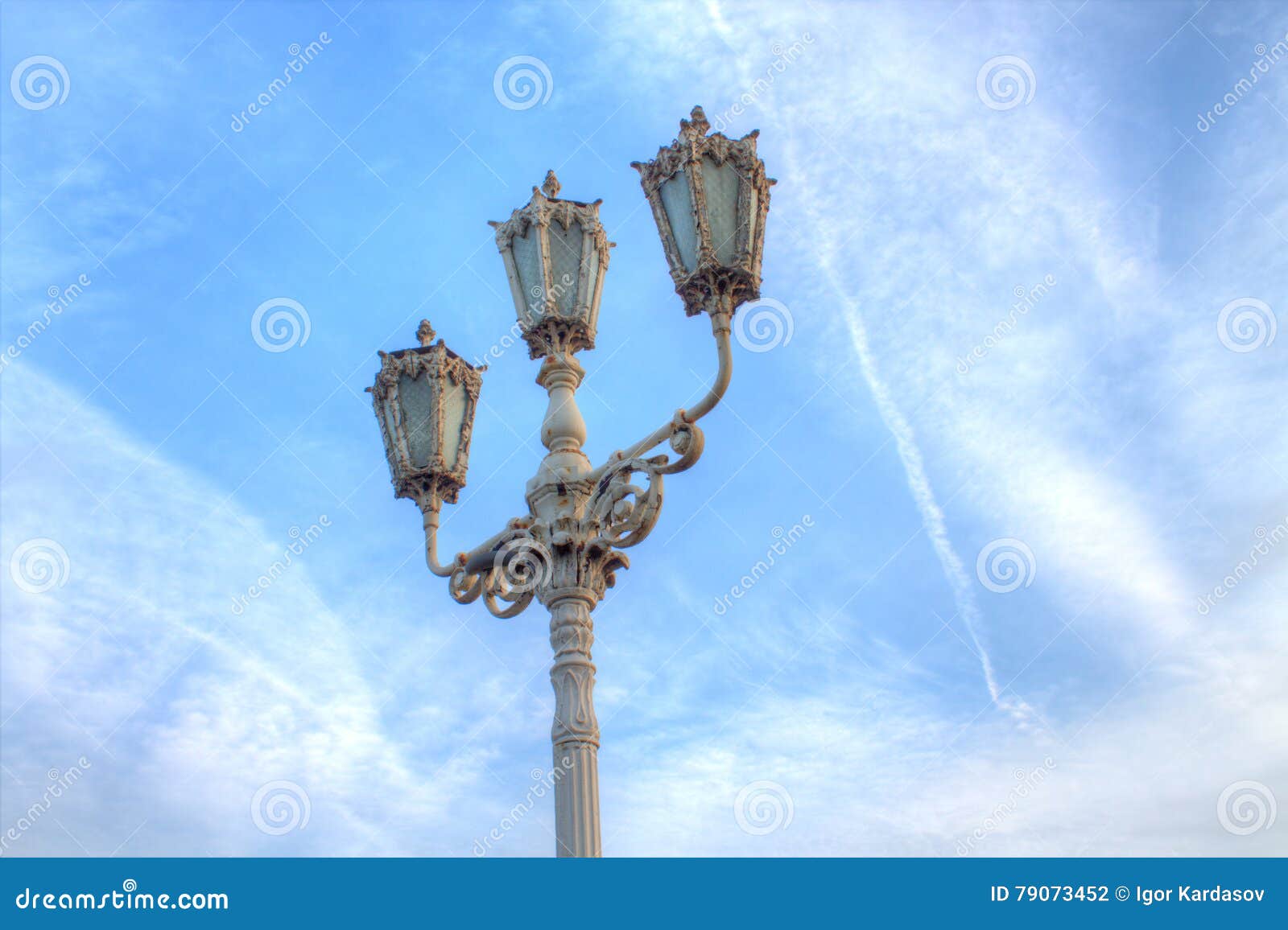 Vintage Lamp Post with Blue Sky Stock Photo - Image of vintage ...