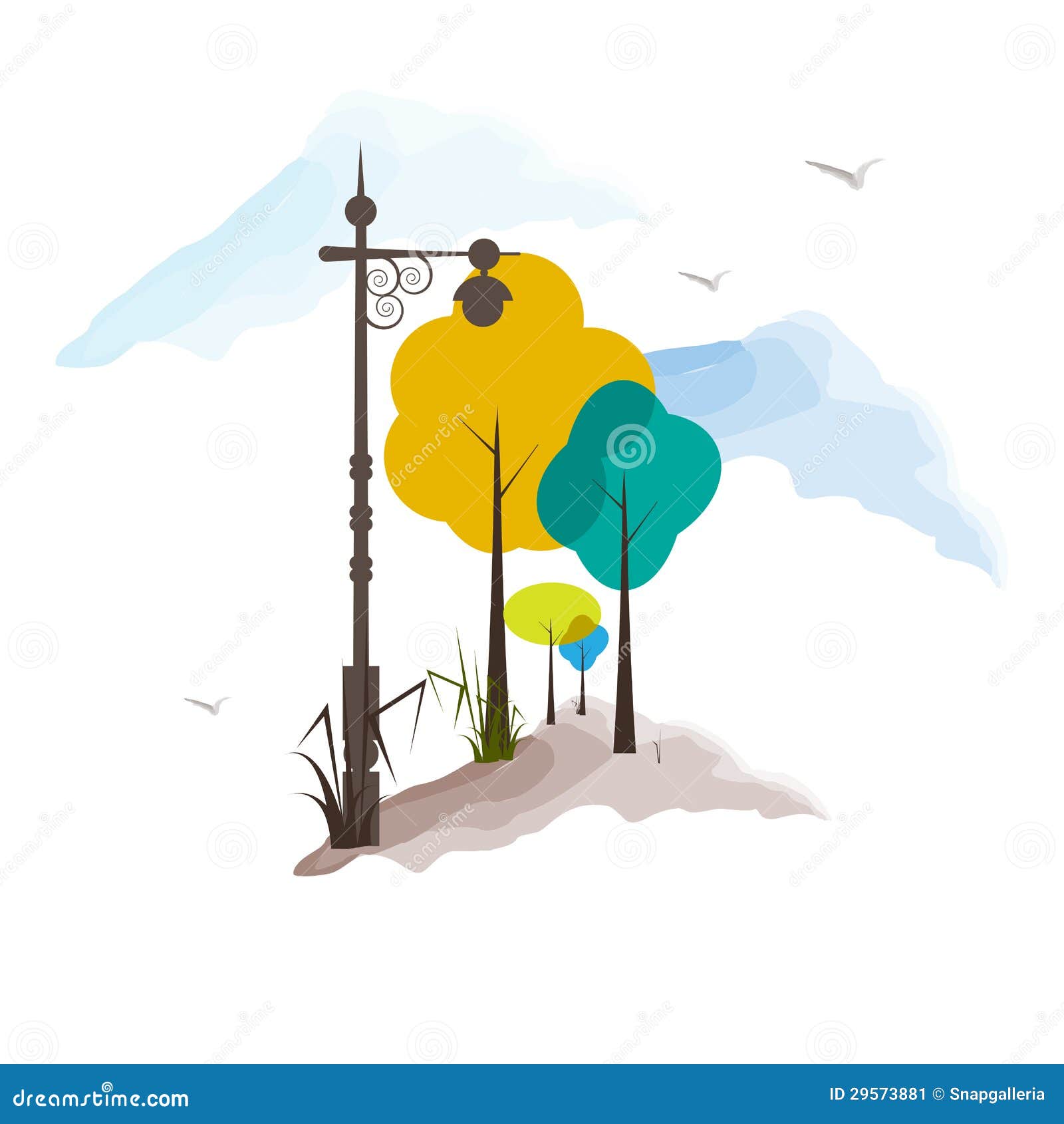 Vintage Lamp Post with Tree Stock Vector - Illustration of light, plant ...