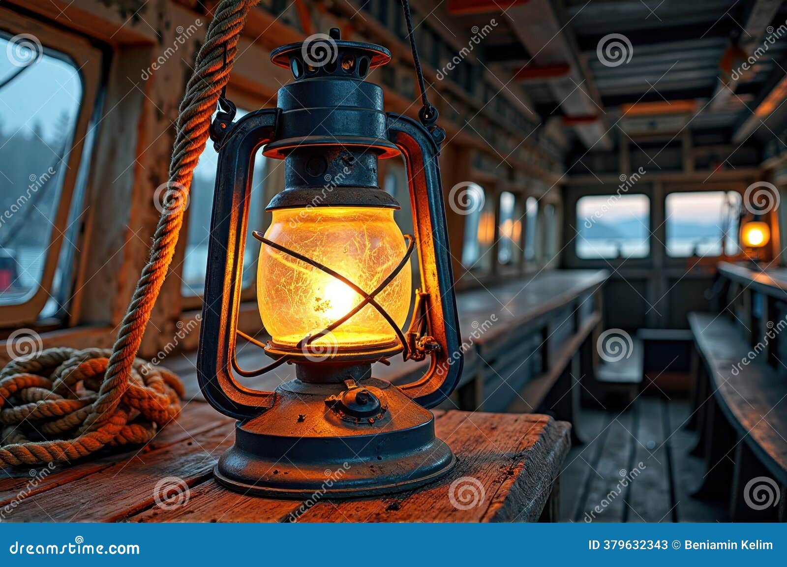 Rustic Boat Interior With Wooden Benches Stock Photography ...