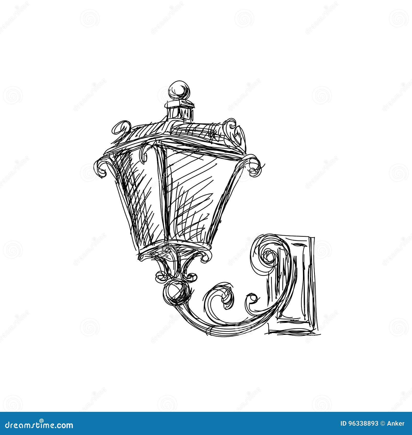 Vintage Lanterns Lamp, Hand Drawn Stock Vector - Illustration of black ...
