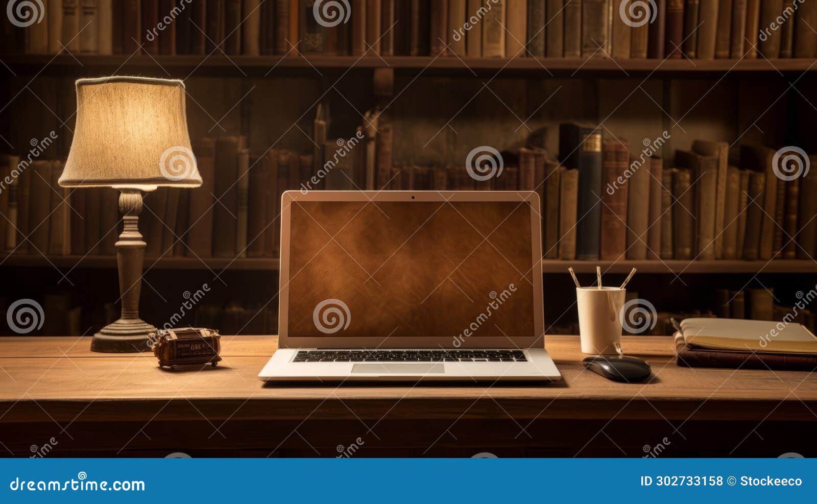 Vintage Laptop Computer on Desk in Library with Rusticcore Aesthetic ...