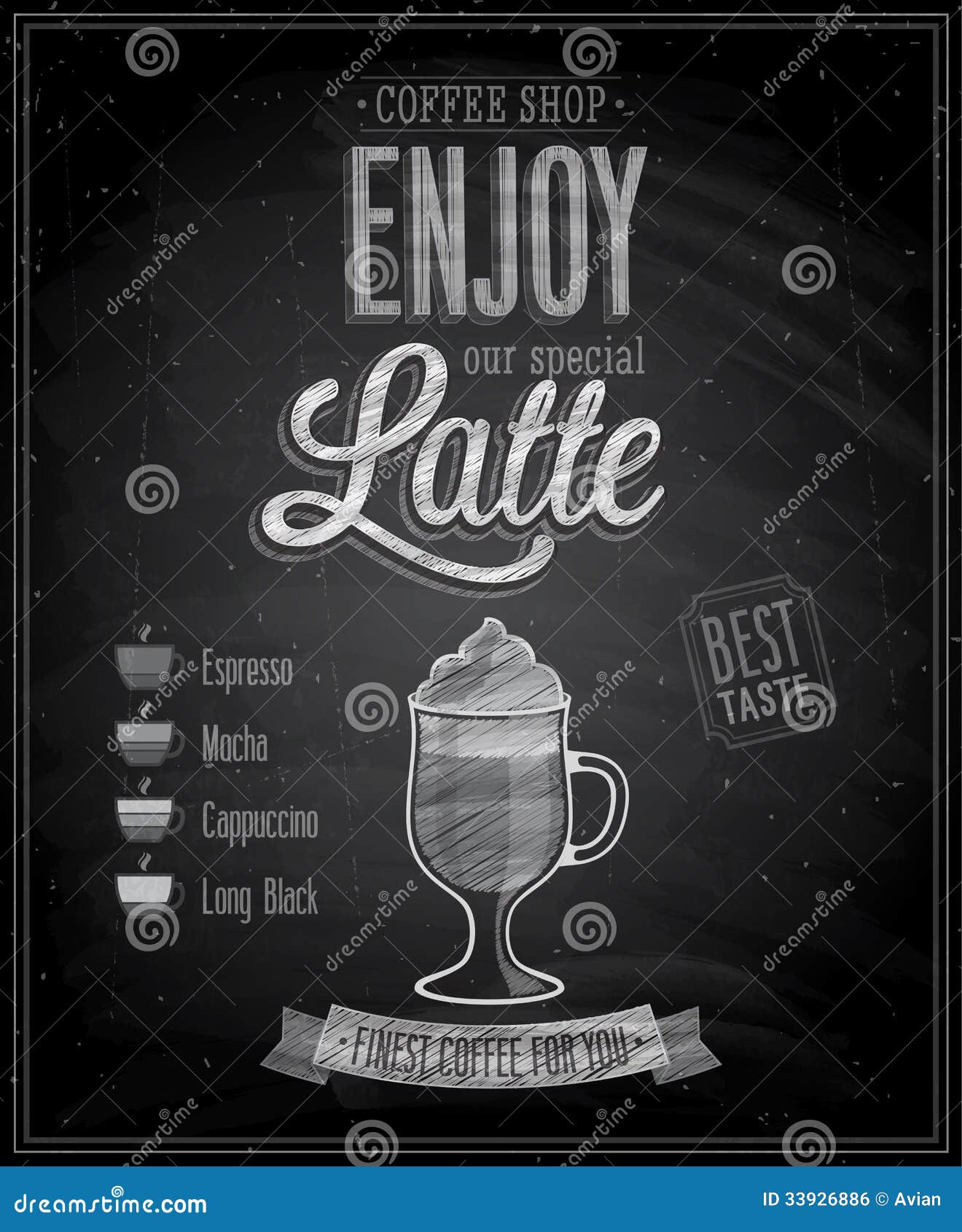 Vintage Latte Poster - Chalkboard. Stock Vector - Illustration of ...