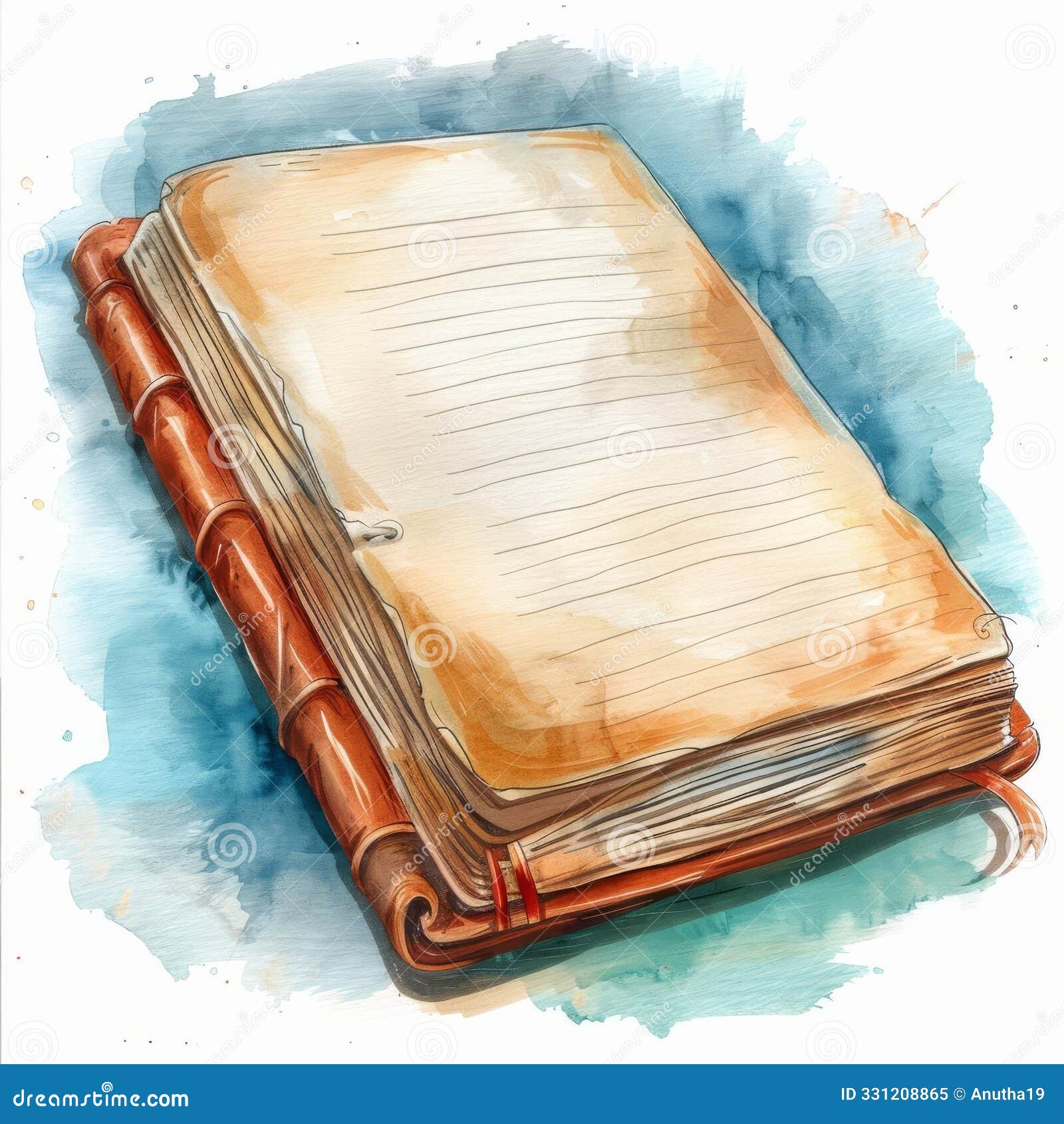 Vintage Leather Bound Open Book with Blank Pages on White Background ...