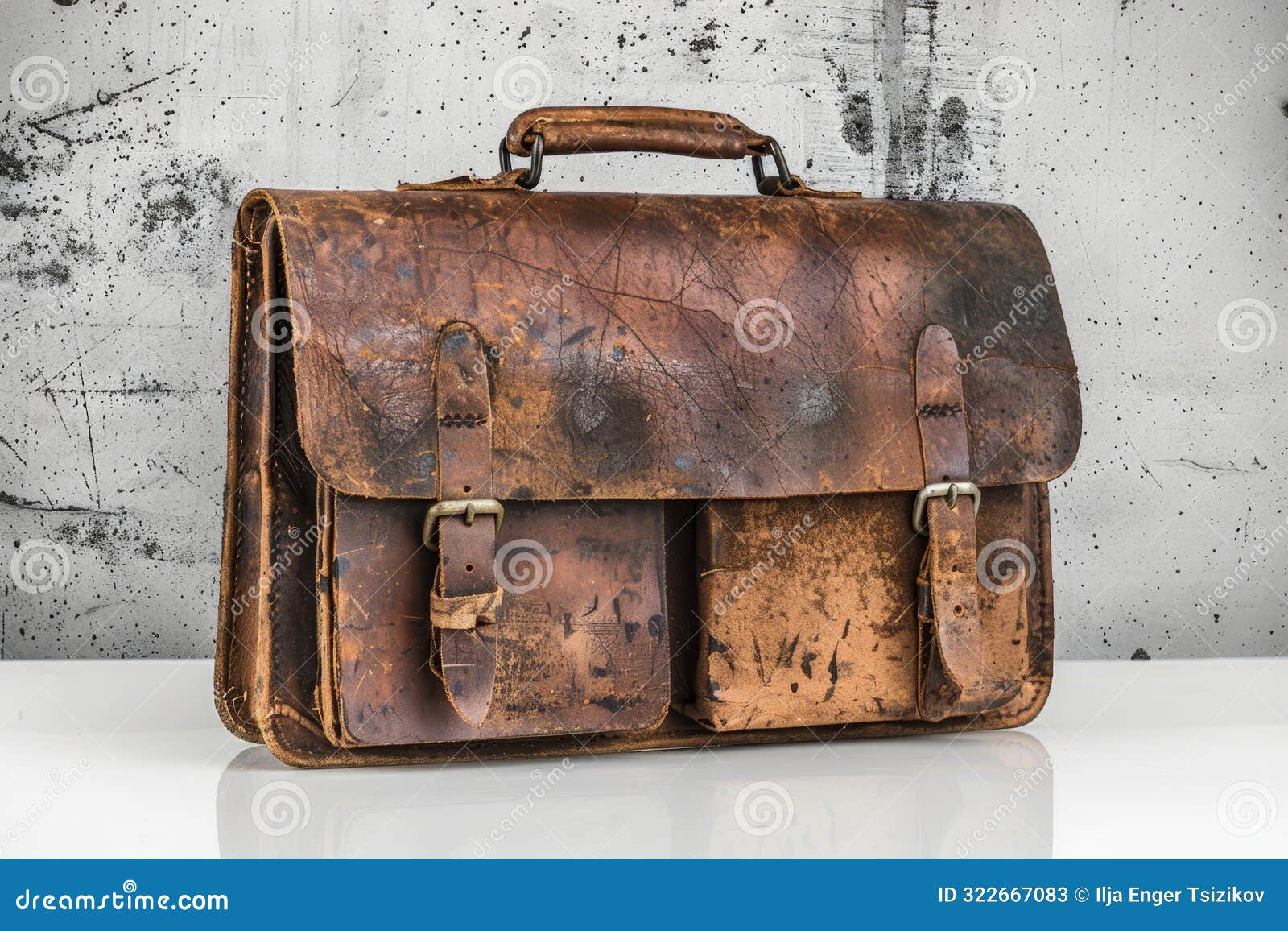 Vintage Leather Briefcase On Sleek Desk With Partially Open ...