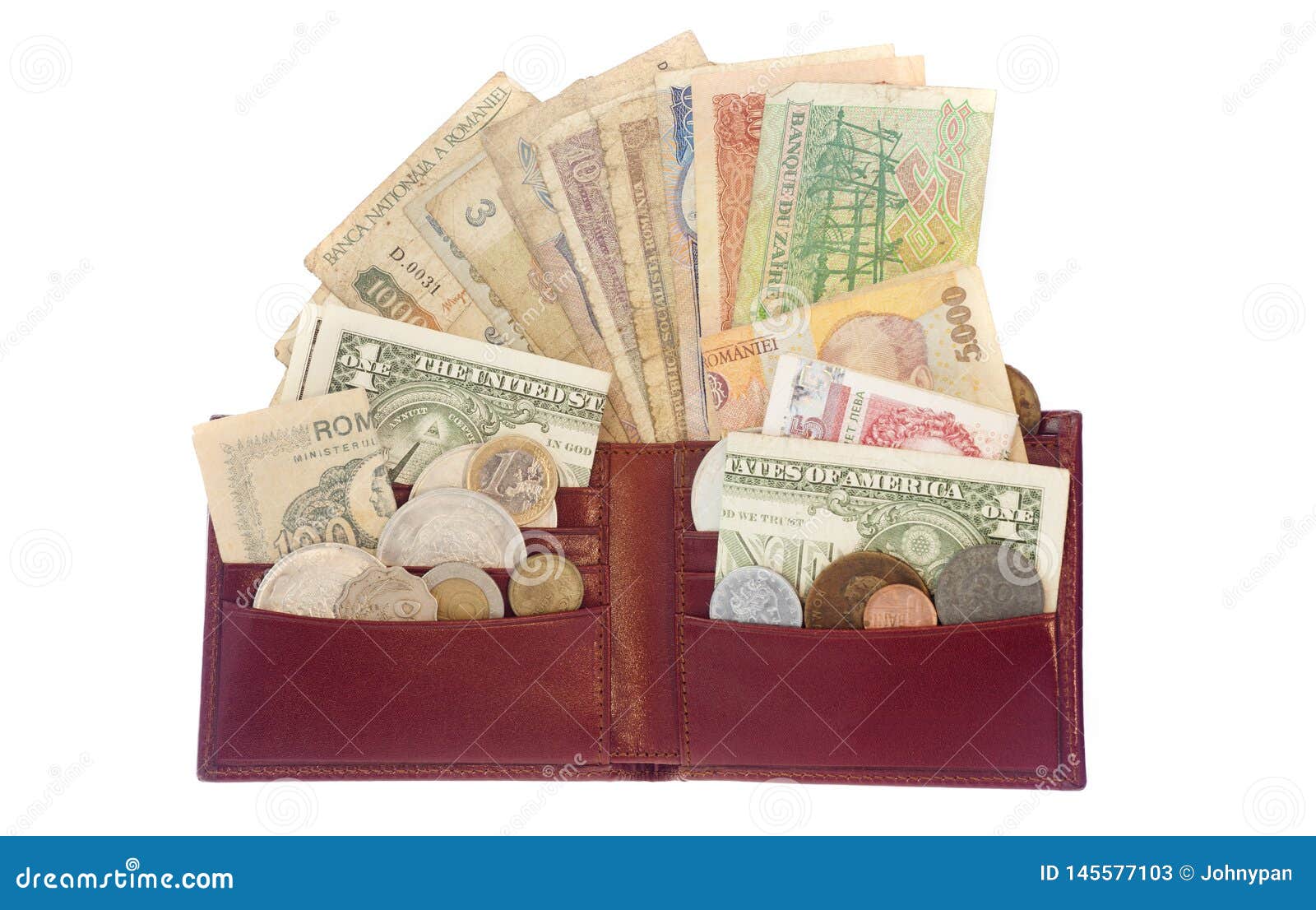 Vintage Leather Wallet Full of Old Money Stock Image - Image of purse ...