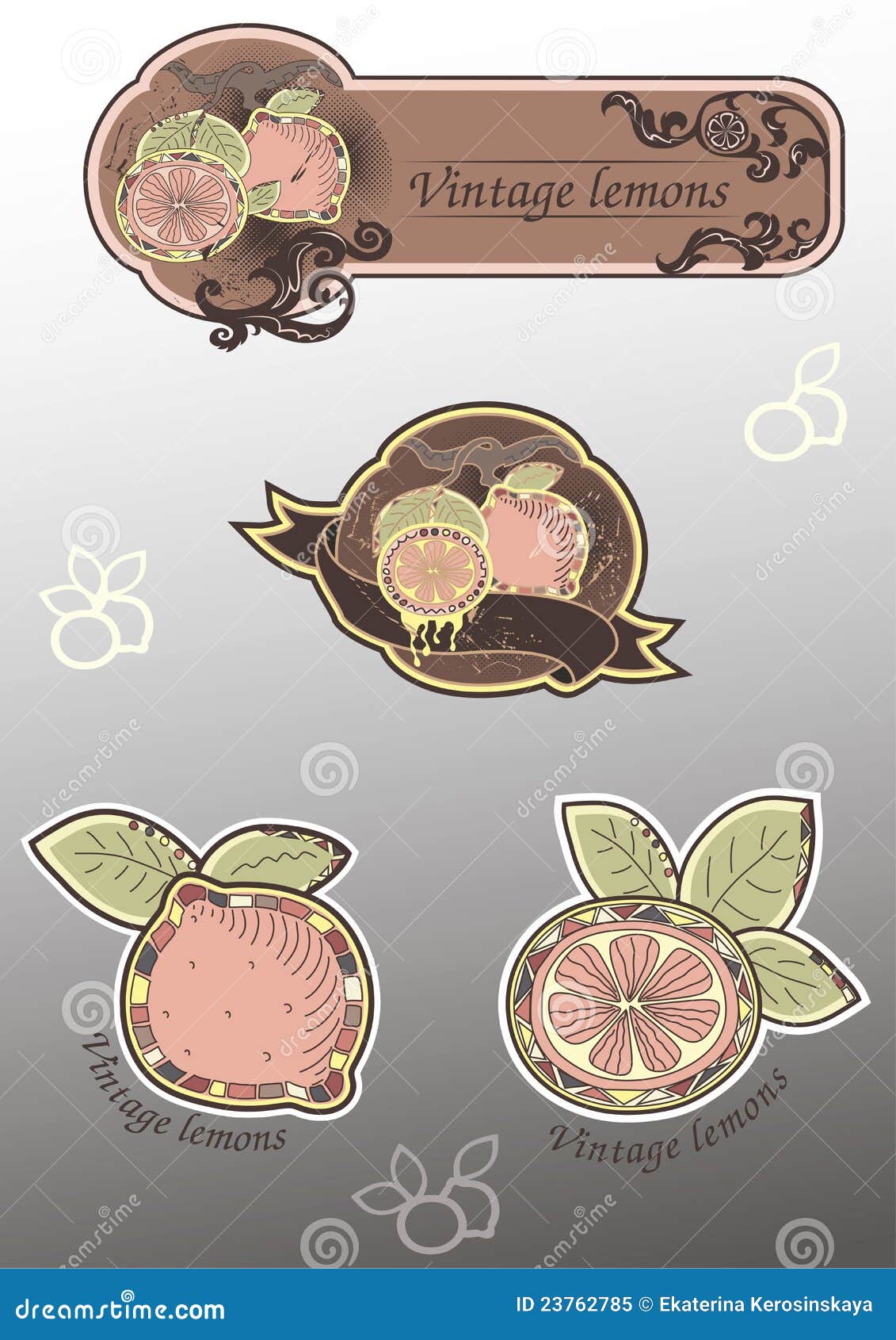 Vintage Lemon Labels. Retro Food Ab Posters. Fruit Lemonade. Citrus ...