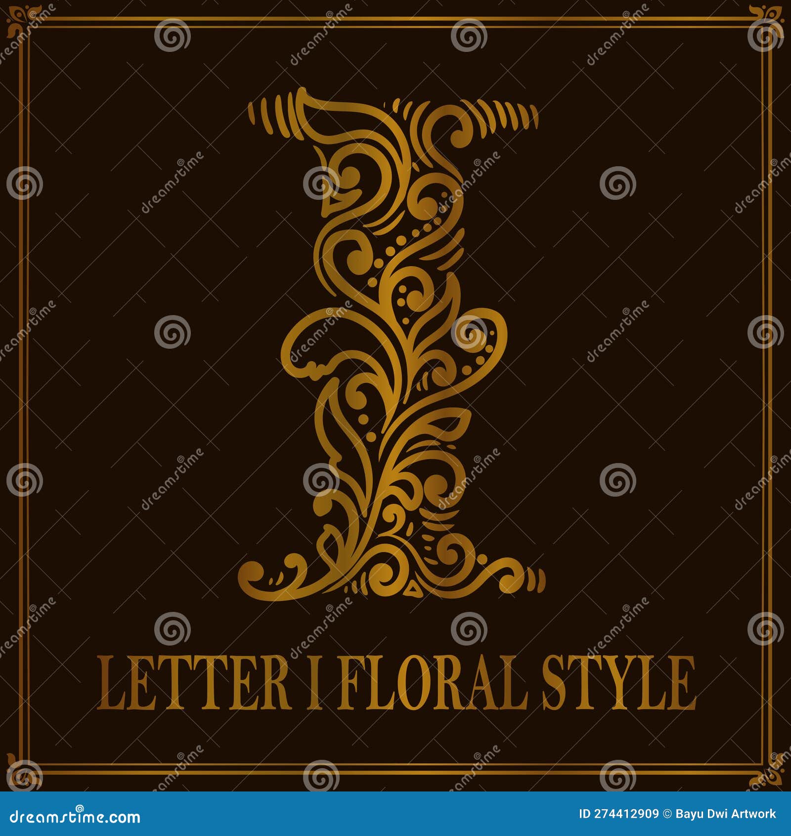 Vintage Letter I Floral Pattern Style Stock Vector - Illustration of ...