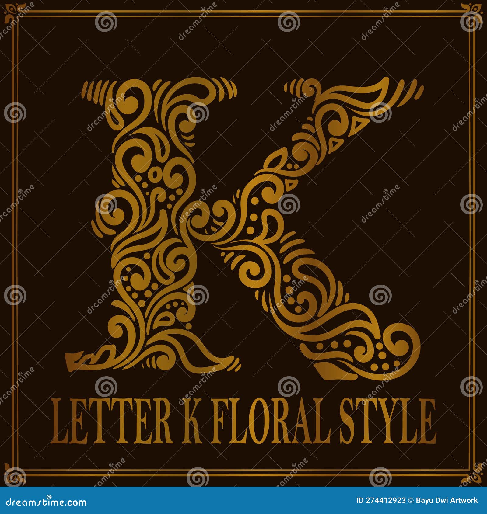 Vintage Letter K Floral Pattern Style Stock Vector - Illustration of ...