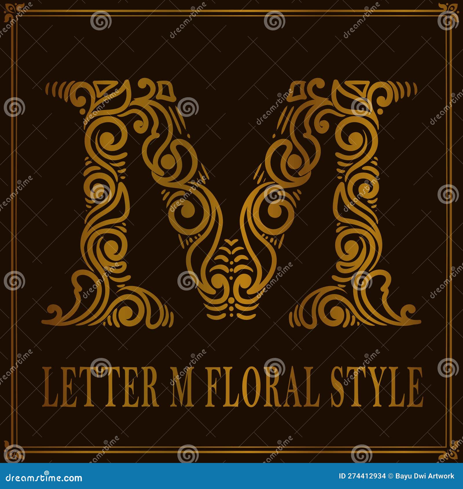 Vintage Letter M Floral Pattern Style Stock Vector - Illustration of ...