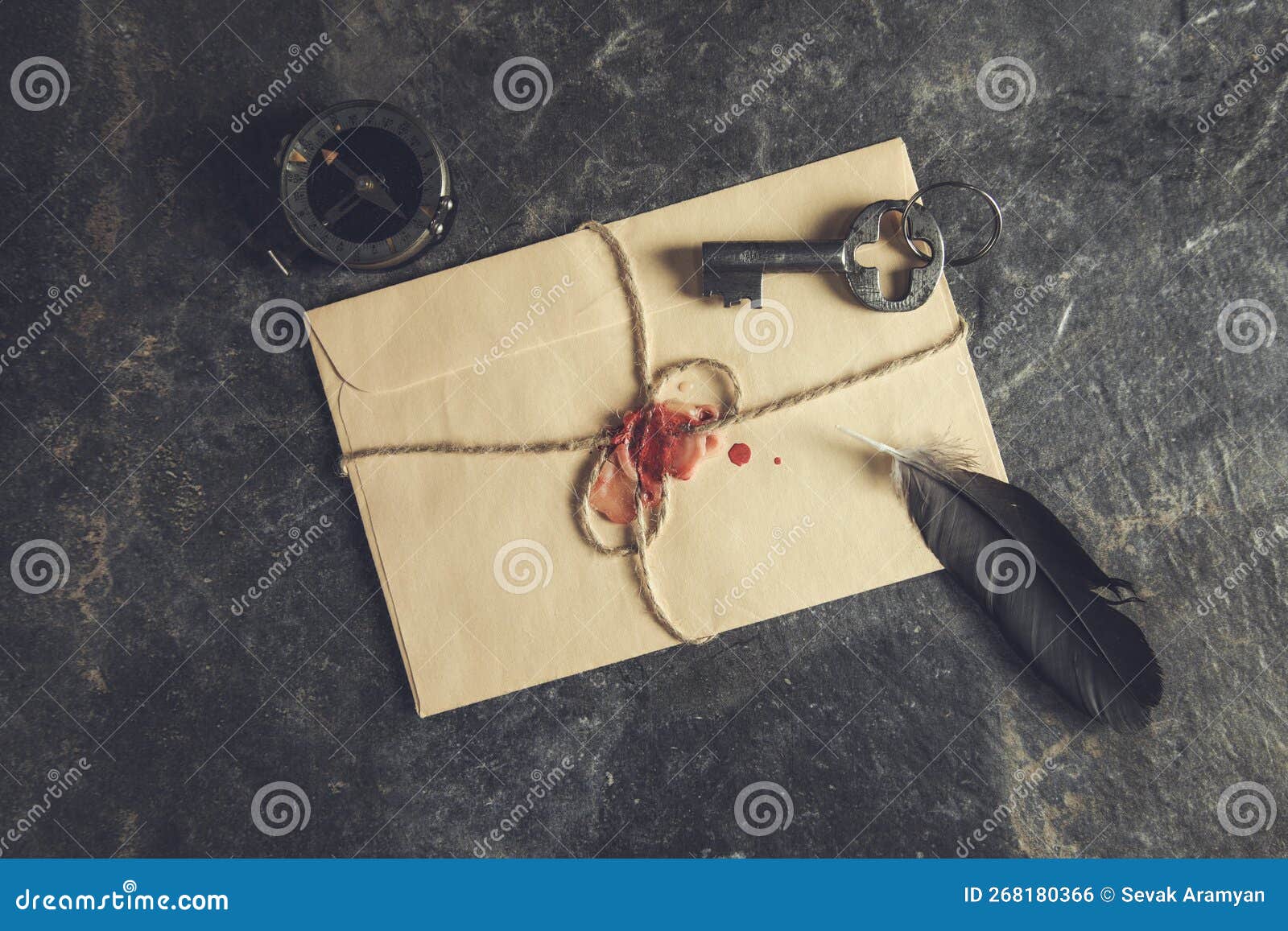 Vintage Letters with Compass and Key Stock Photo - Image of brown ...