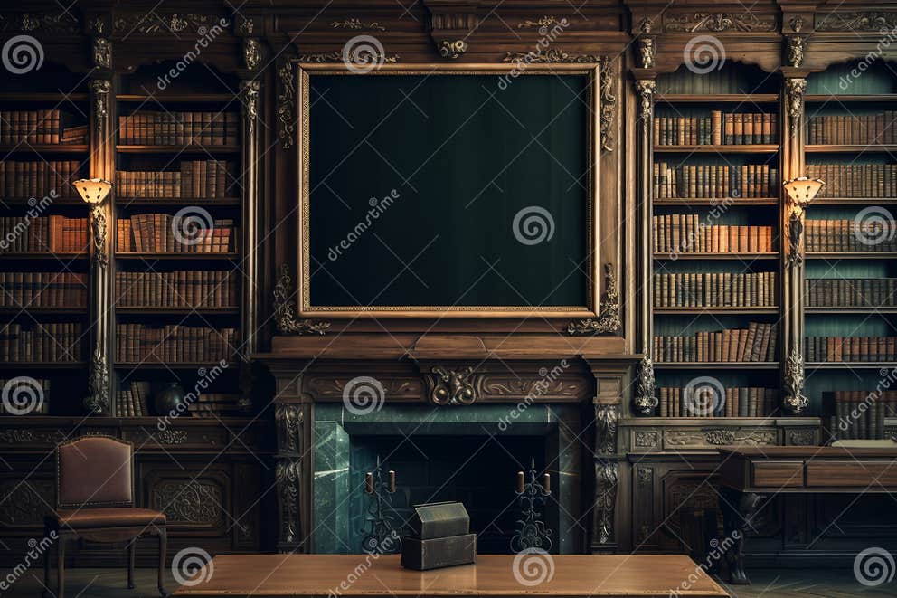 Vintage Library Frame Mock-up Stock Illustration - Illustration of ...