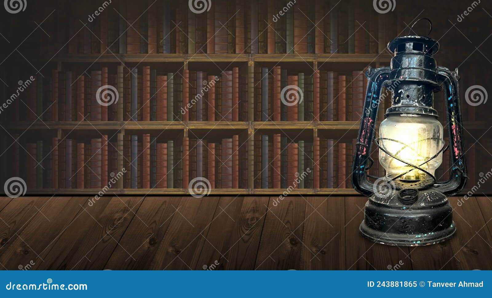 Vintage Library Room with Lamp on Table Stock Image - Image of ...