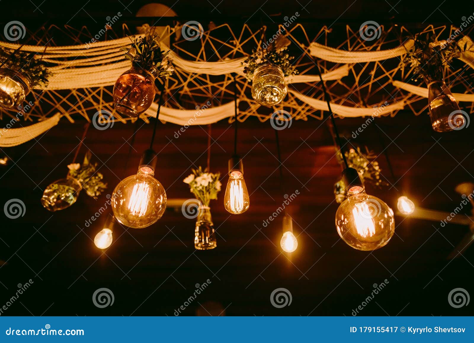 Vintage light bulbs in bar stock image. Image of celebration - 179155417