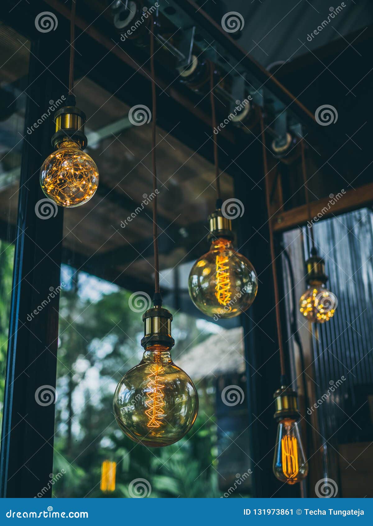 Vintage Light Bulbs in Cafe Stock Image - Image of equipment, design ...
