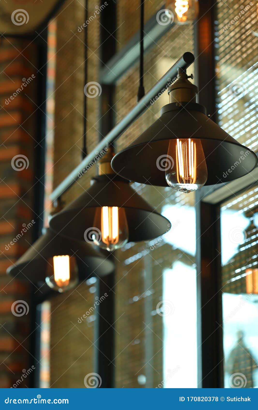 Vintage Light Lamp Interior in Cafe Stock Photo - Image of inspiration ...