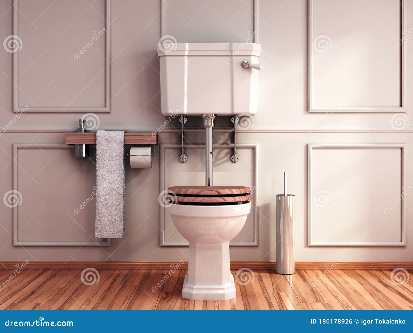 Vintage Light Tones Empty Restroom 3d Render Image Stock Illustration ...
