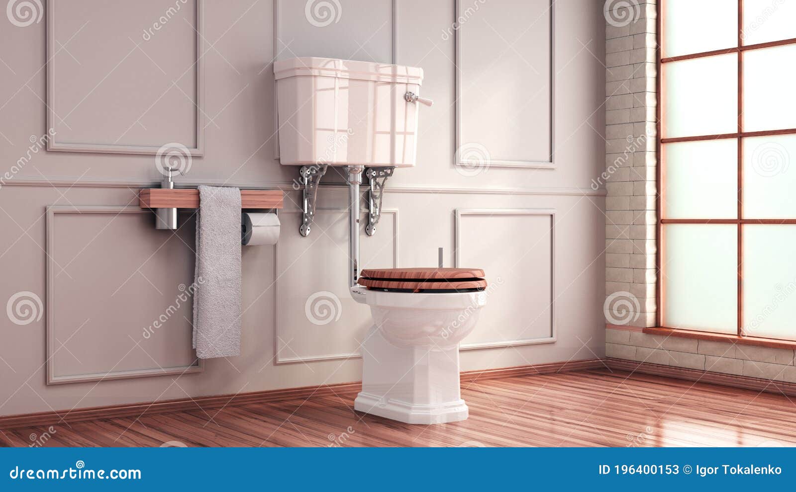 Vintage Light Tones Empty Restroom 3d Render Image Stock Illustration ...