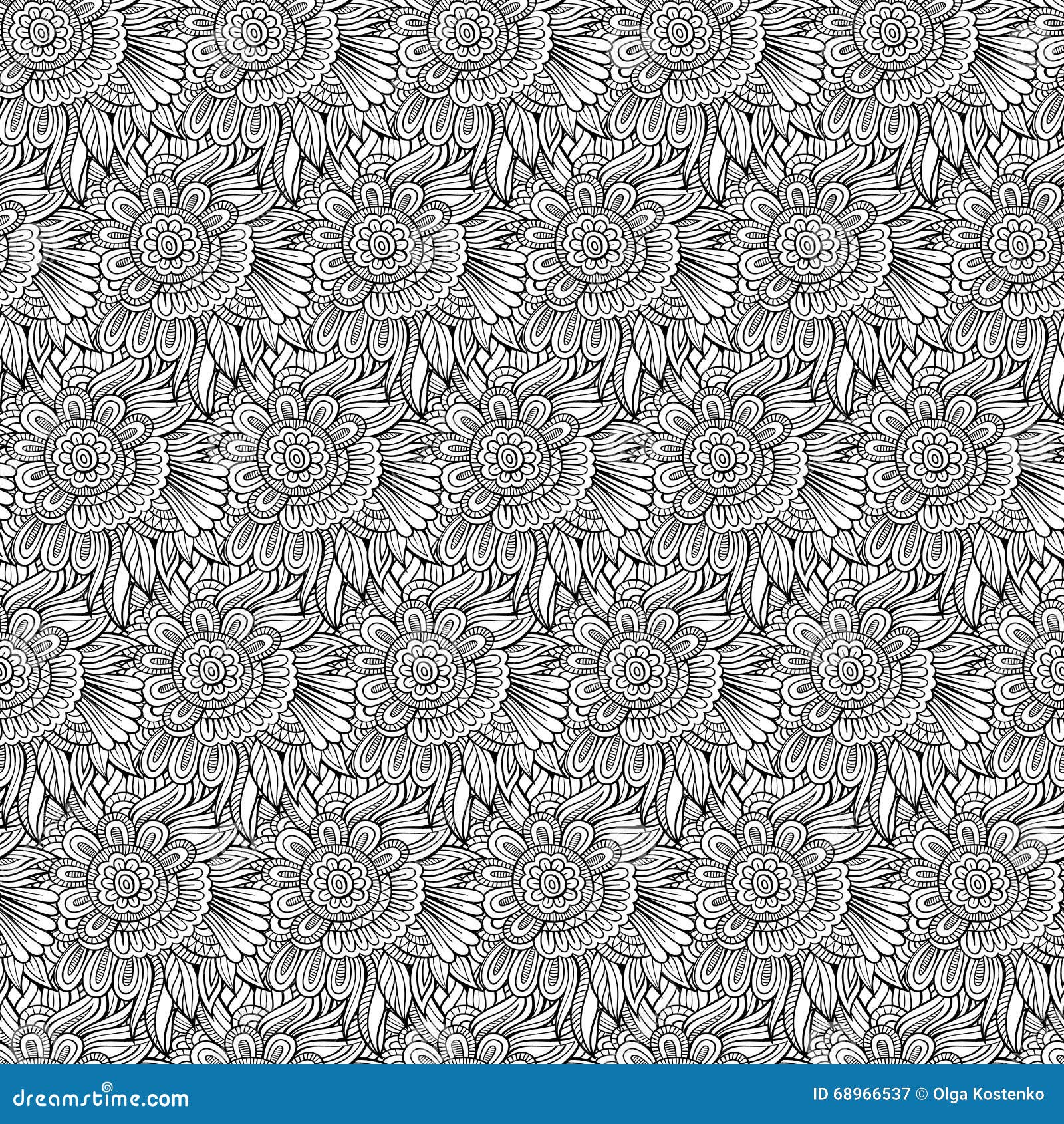 Vintage Line Art Abstract Nature Ornamental Seamless Pattern Stock ...