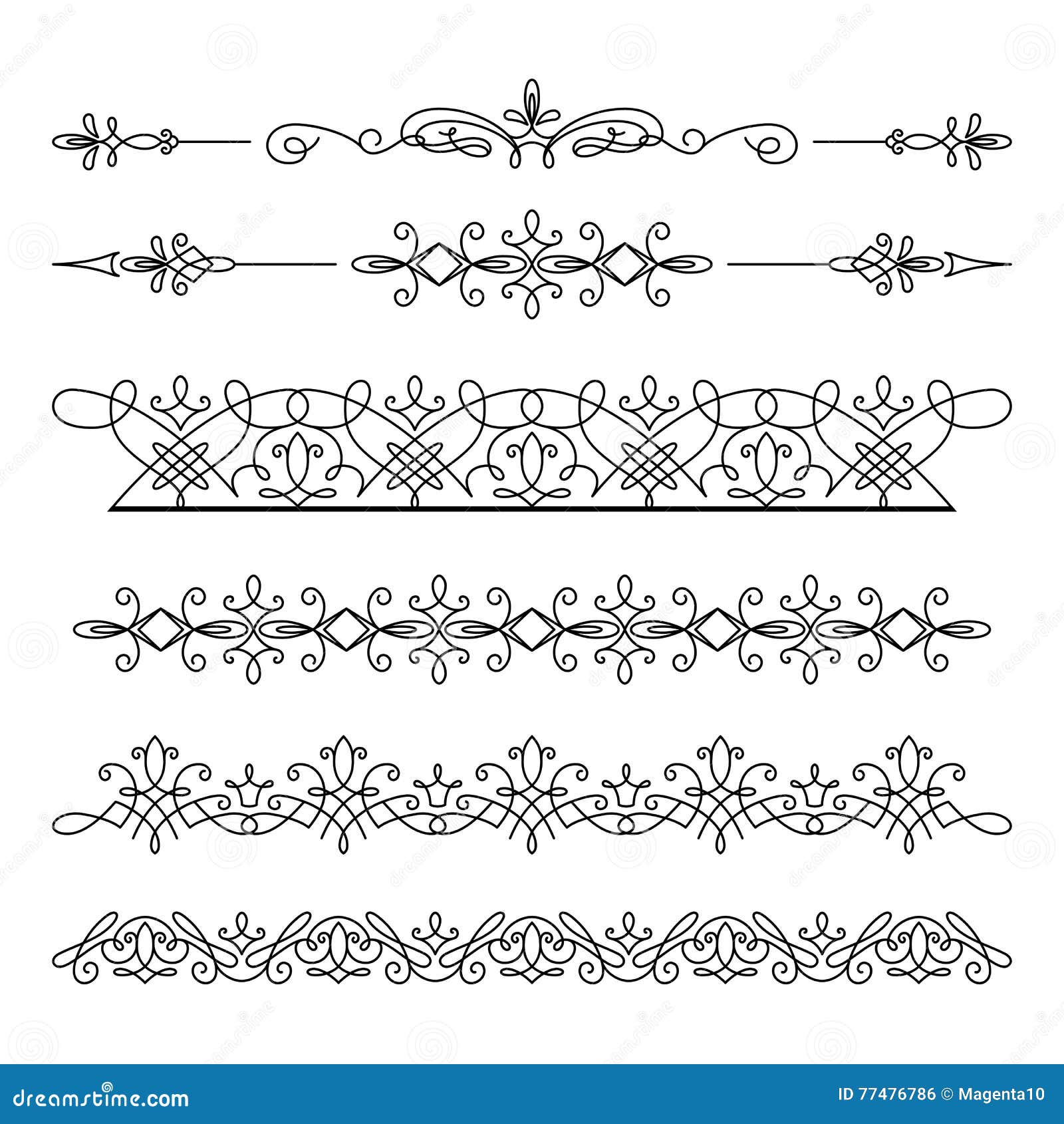 Vintage Linear Border Ornaments on White Stock Vector - Illustration of ...