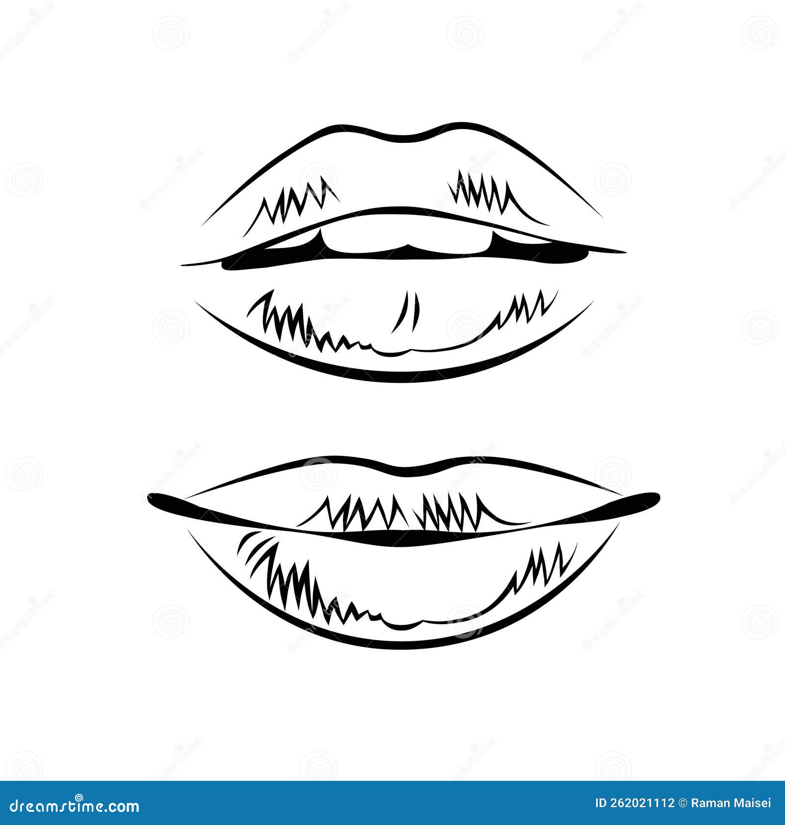 Vintage Linear Drawing of Female Lips Stock Vector - Illustration of ...