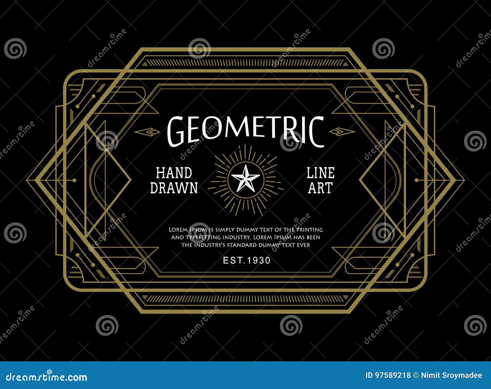 Vintage Linear Thin Line Geometric Shape Art Deco Retro Design Stock ...