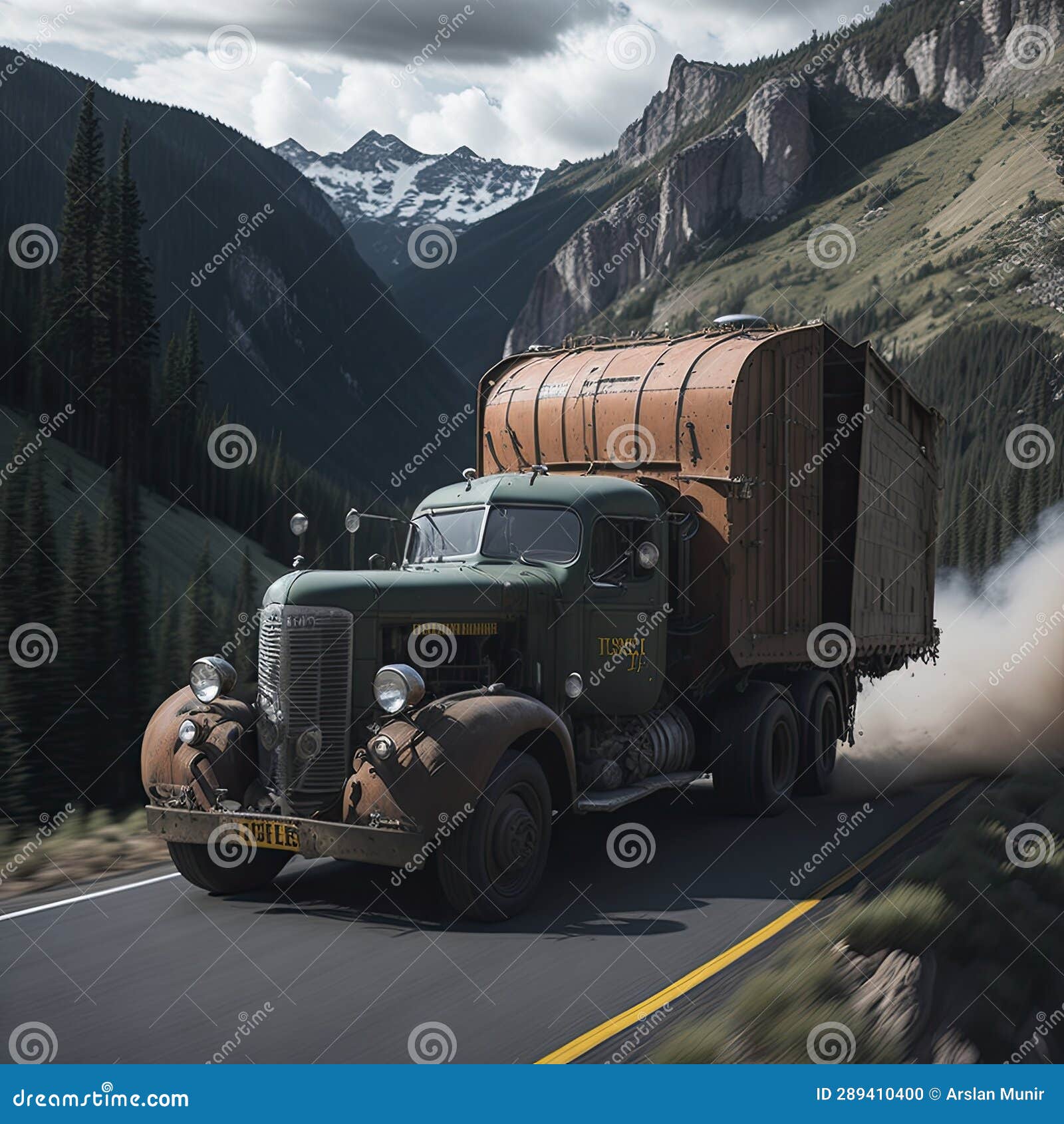 A Vintage Loading Truck, Its Engine Roaring As it Speeds Down a Winding ...
