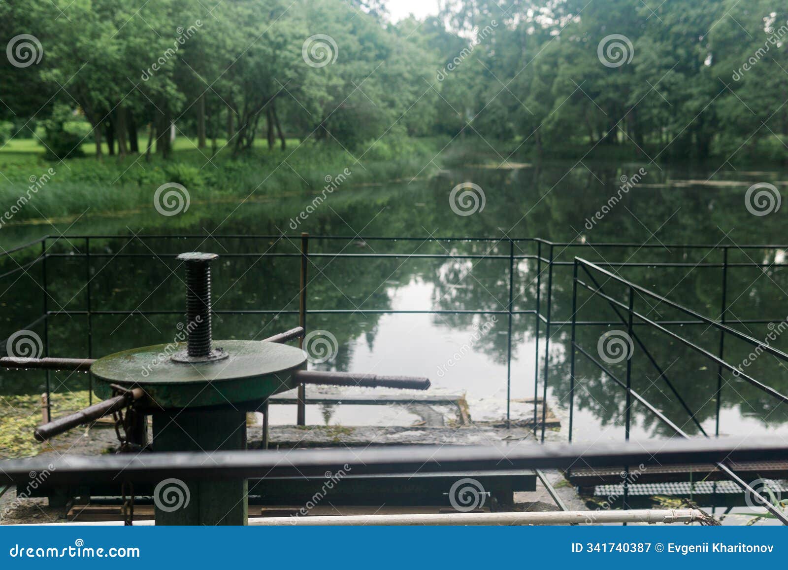 Vintage Lock Gate Valve on a Pond in the Park Stock Illustration ...