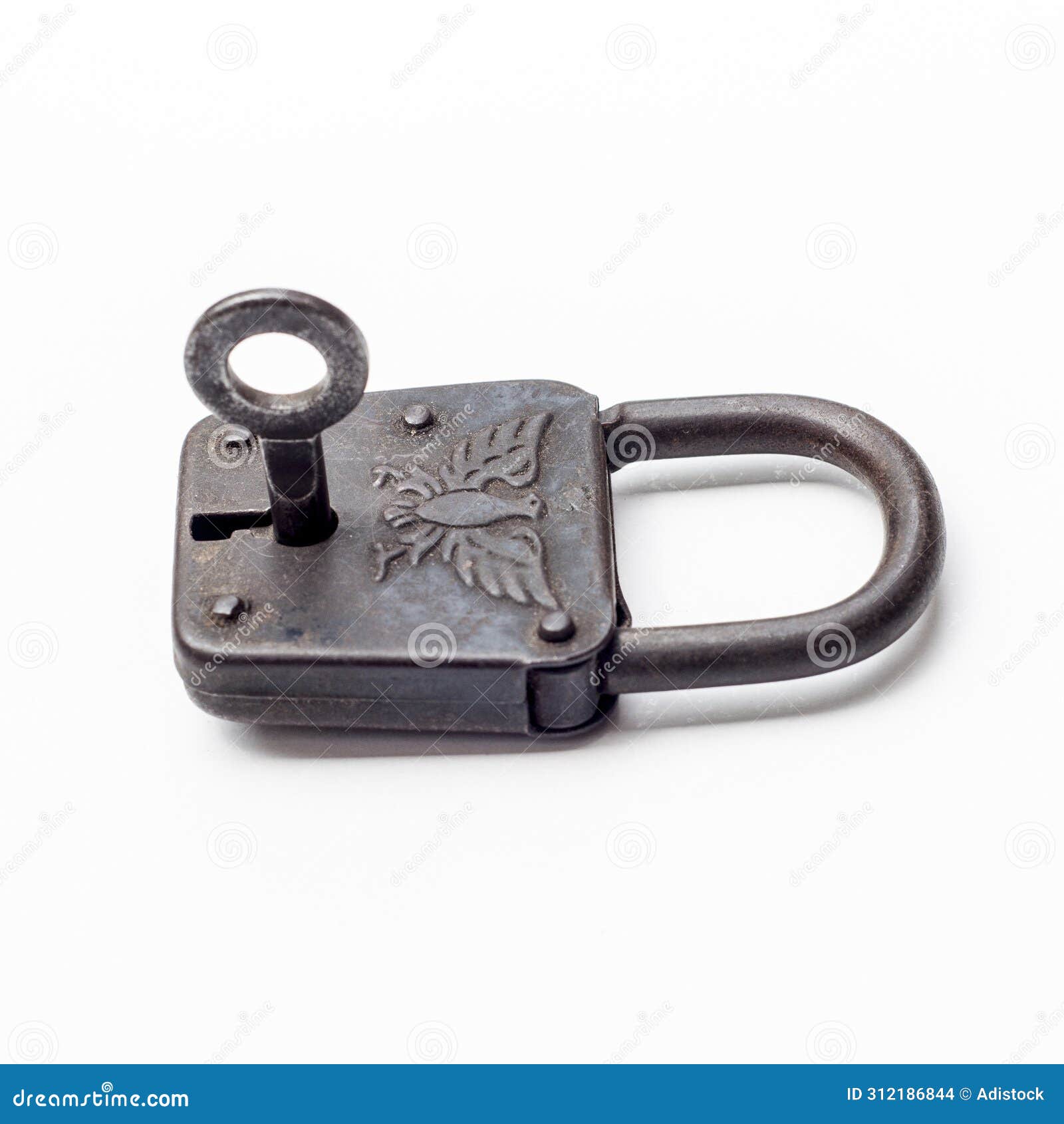 Vintage Lock and Key on a White Background Stock Photo - Image of latch ...