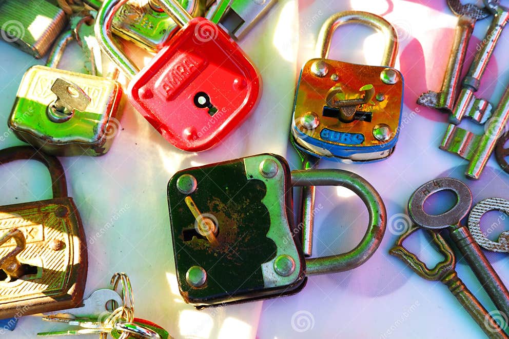 Ancient Locks and Keys with White Background Stock Image - Image of ...