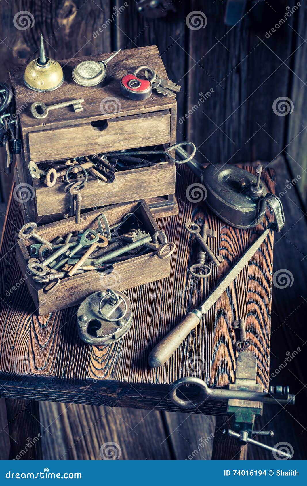 Vintage Locksmiths Workshop with Tools To Repair Stock Photo - Image of ...